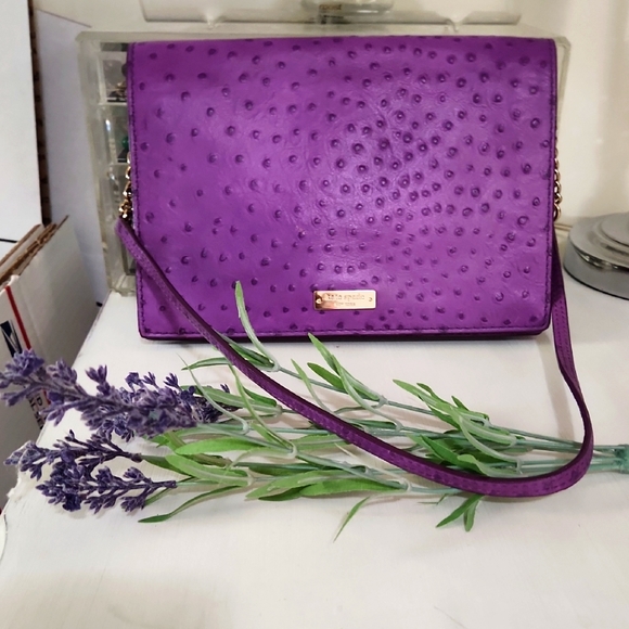 kate spade | Bags | Rare Kate Spade Purple Ostrich Embossed Leather ...